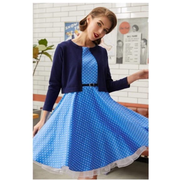 Grace Karin | Dresses | Grace Karin Retro Blue Polka Dot Dress | Poshmark